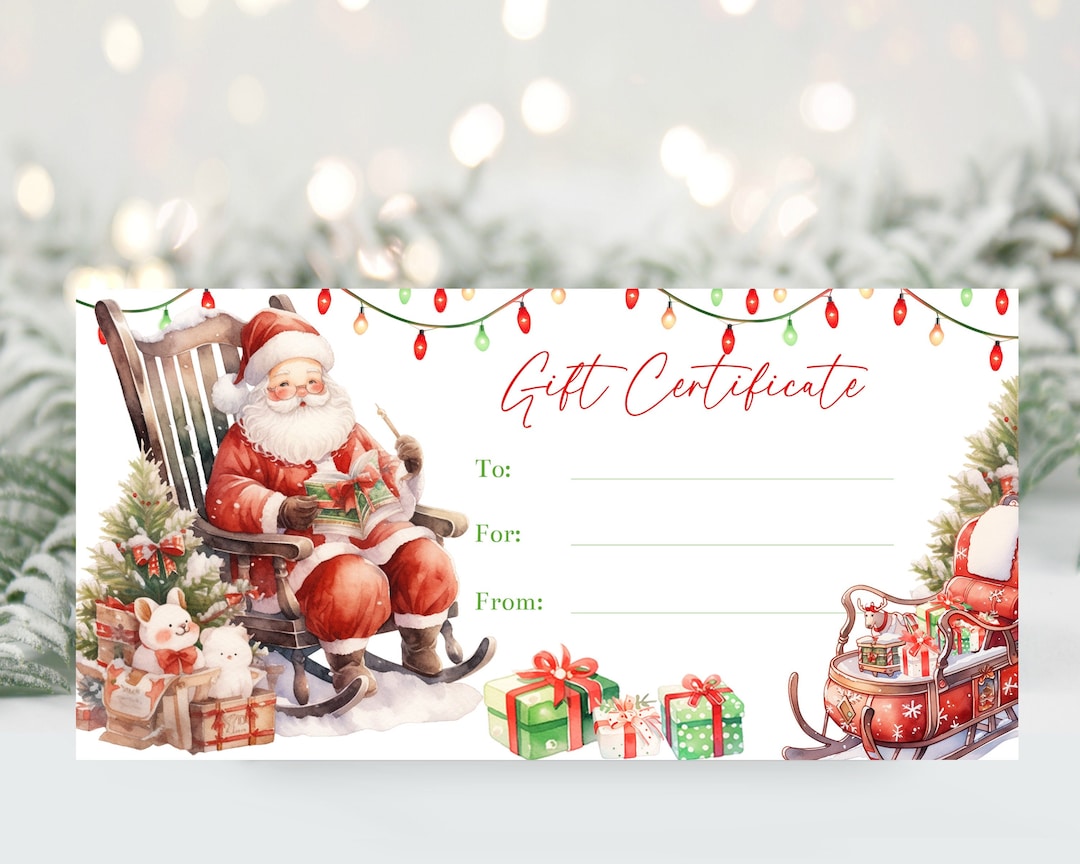 Modèle de bon de certificat-cadeau de Noël du père Noël, coupon de Noël ...