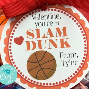 Printable Valentines, Editable Tag, Basketball Valentines, Slam Dunk ...