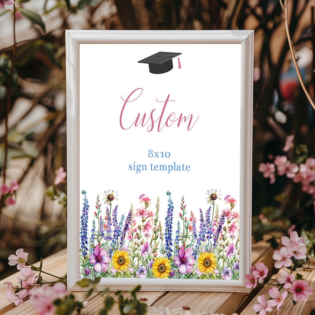 Editable Wildflower Graduation Custom Sign Template Printable Nature ...