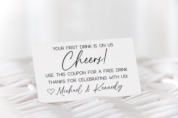 Wedding Drink Ticket Your First Drink Is On Us Minimalist Wedding ...