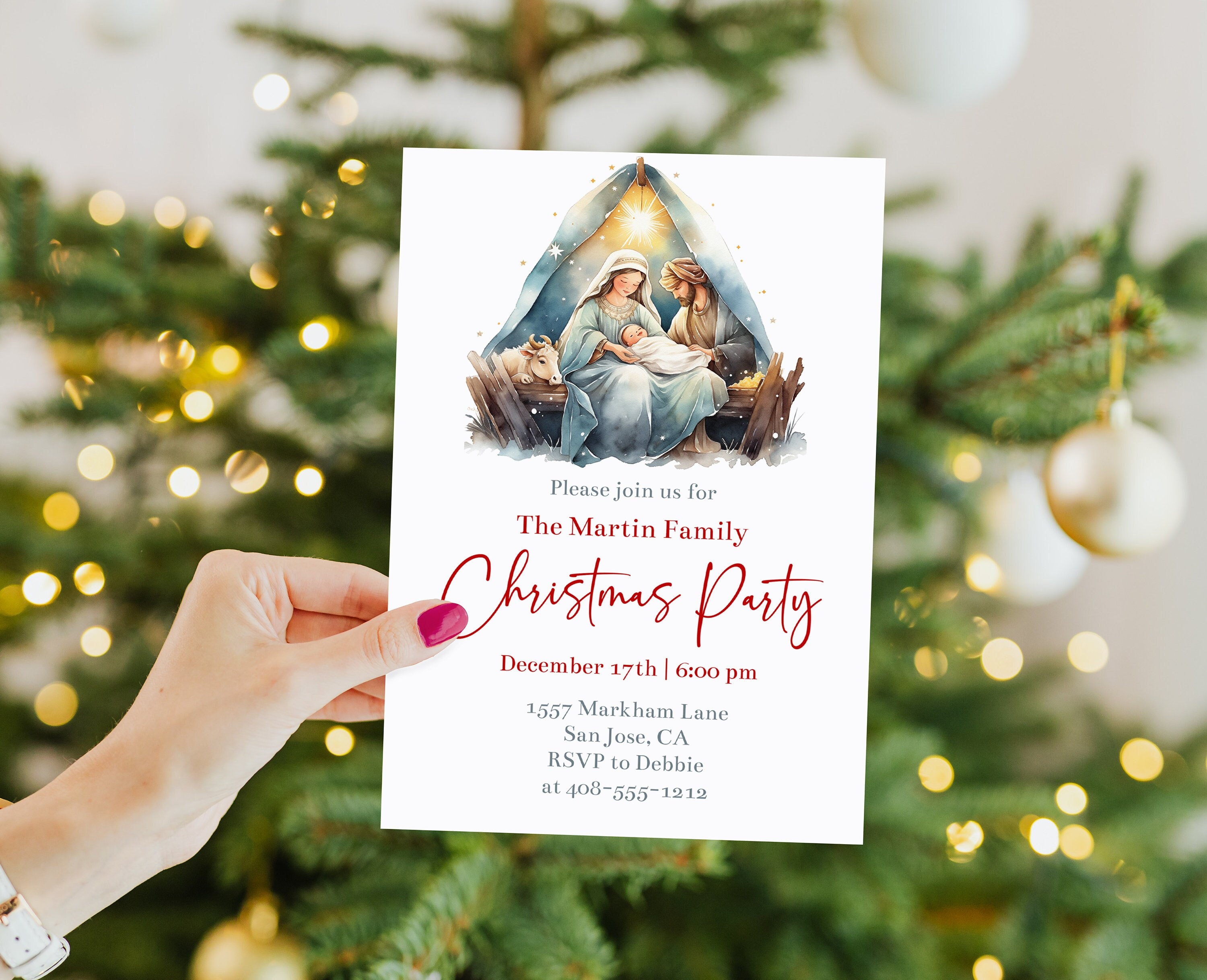 Printable Nativity Christmas Party Invitation Template, Editable ...