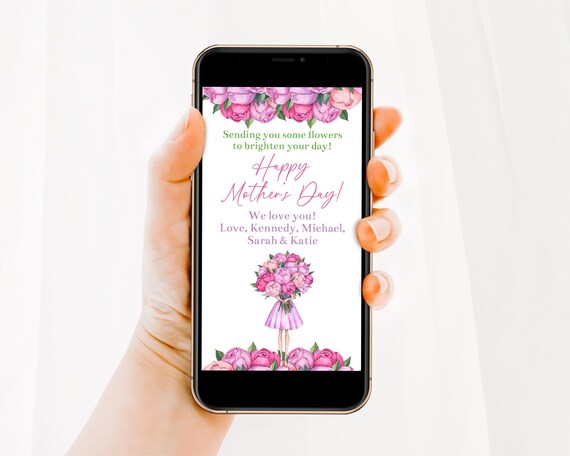 Editable Mother's Day Digital Ecard, Mother's Day Flower Electronic ...