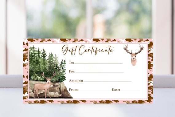 Editable Pink Camouflauge Hunting Gift Certificate Voucher Template Elk ...