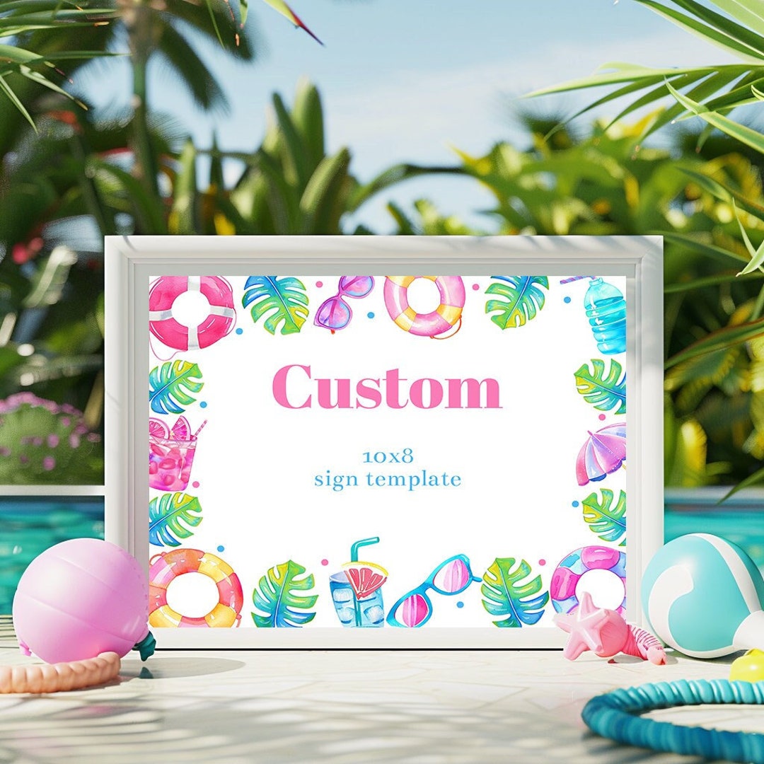 Editable Pool Party Custom Sign Template for Personalized Signs ...