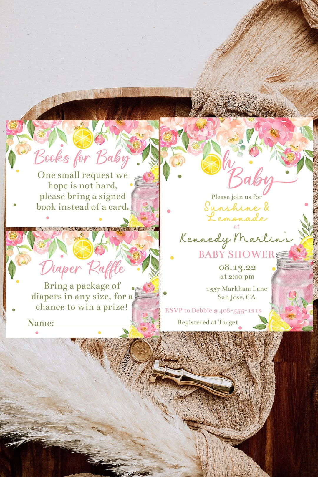 Lemonade Baby Shower Invitation Set Printable Pink Lemonade Oh Baby ...