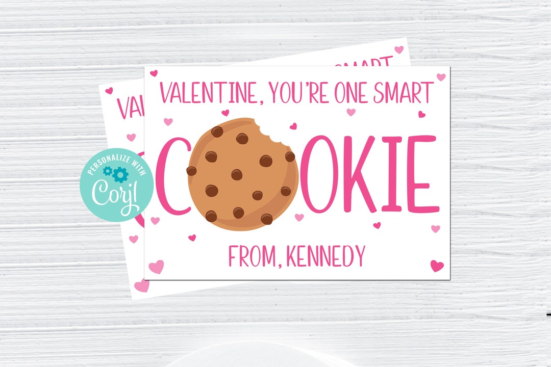 Printable Valentine You're One Smart Cookie Card, 3.5x5 Card, Editable ...