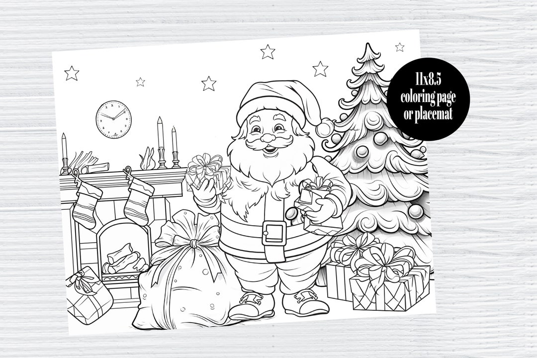 Christmas Coloring Page, Printable Santa Claus Placemat, Kids Christmas ...