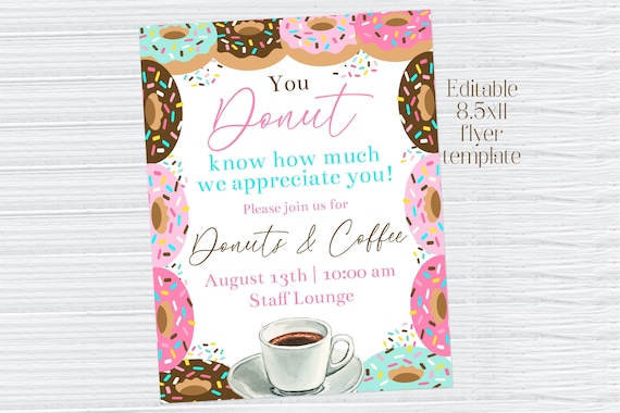 Editable Donuts and Coffee Appreciation Flyer Template, Staff Donuts ...