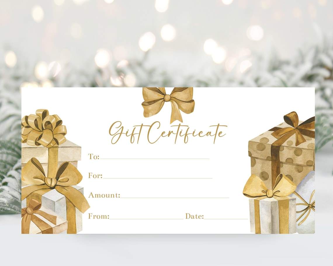 Editable Gold Presents Gift Certificate Voucher Template - Etsy