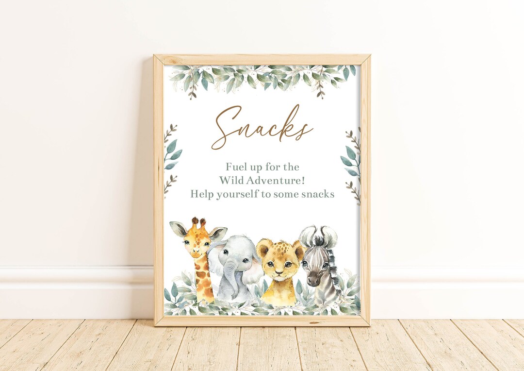 Printable Wild One Snacks Sign, Safari Jungle Baby Shower Decor, Safari ...