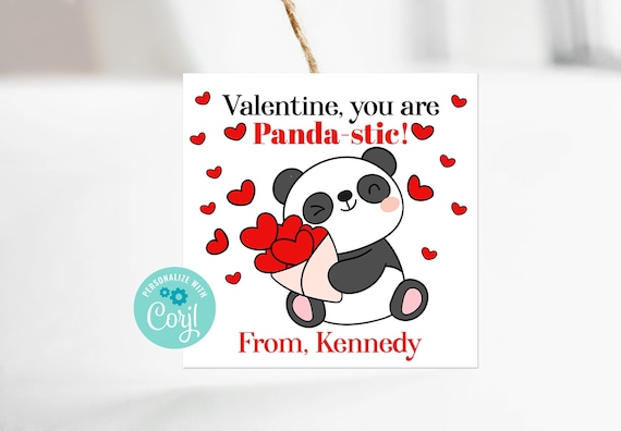 Printable Panda Valentine Tag, Kids Valentines For School Class Party ...