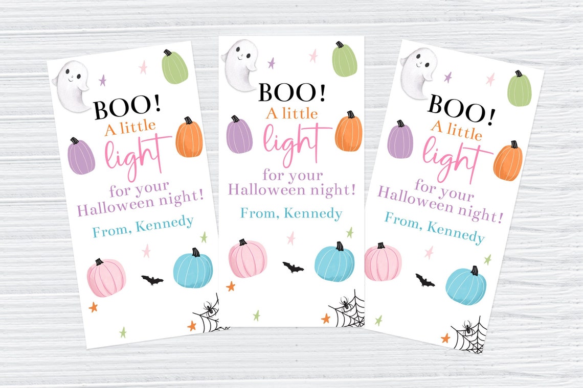 Editable Pastel Pumpkins Ghost Glow Stick Halloween Tag A - Etsy