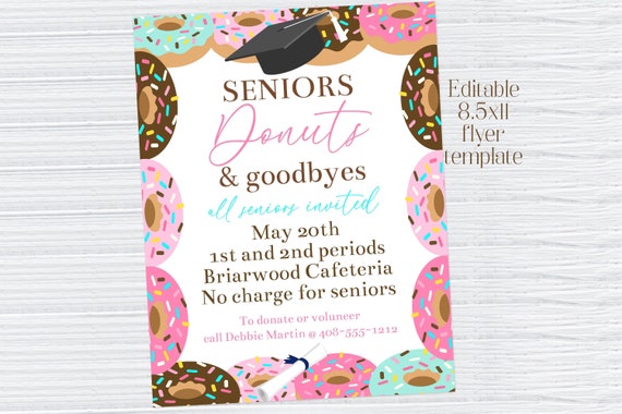Editable Graduation Donut Flyer Template, Seniors Donut Party Sign ...