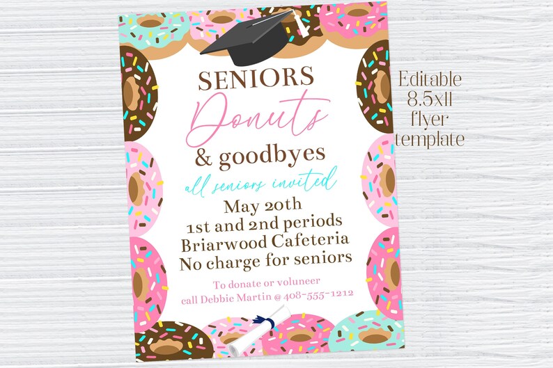 Editable Graduation Donut Flyer Template Seniors Donut Party - Etsy