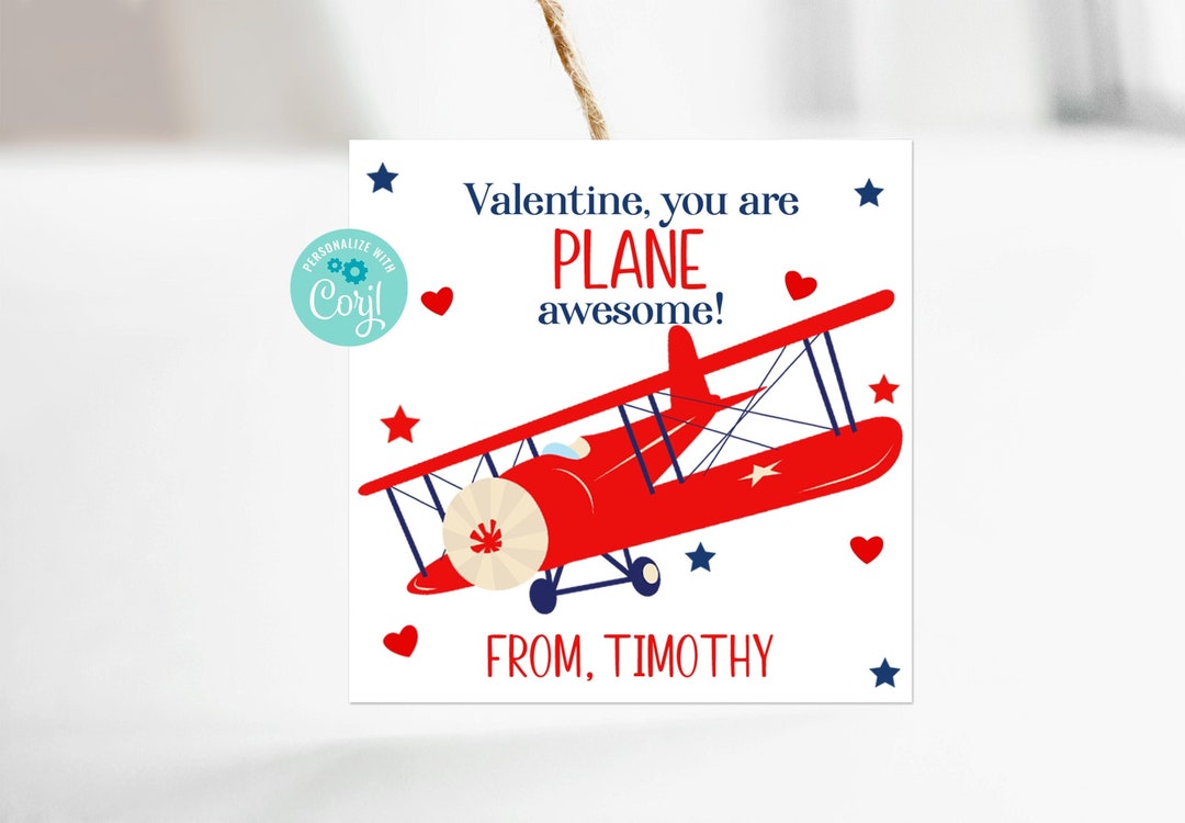 Printable Airplane Valentine Tag for Kids School Valentines, Valentine ...