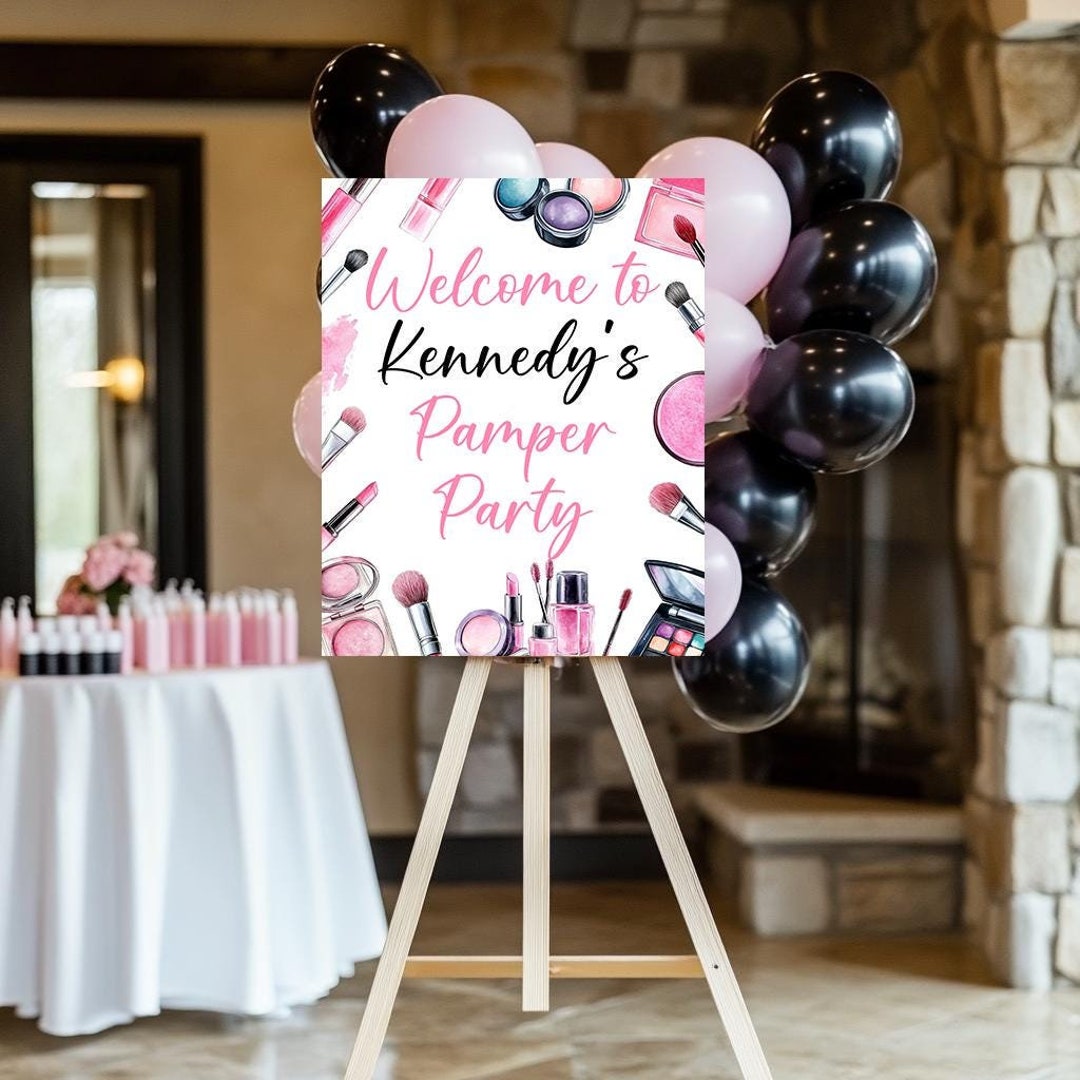 Spa and Pamper Party Welcome Sign Template, Editable Girls Makeup Party ...