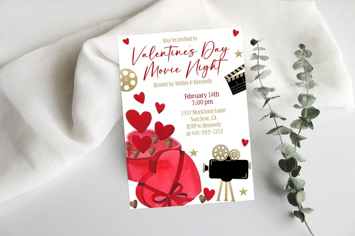 Editable Valentine's Day Movie Night Invitation Template, Valentine's ...