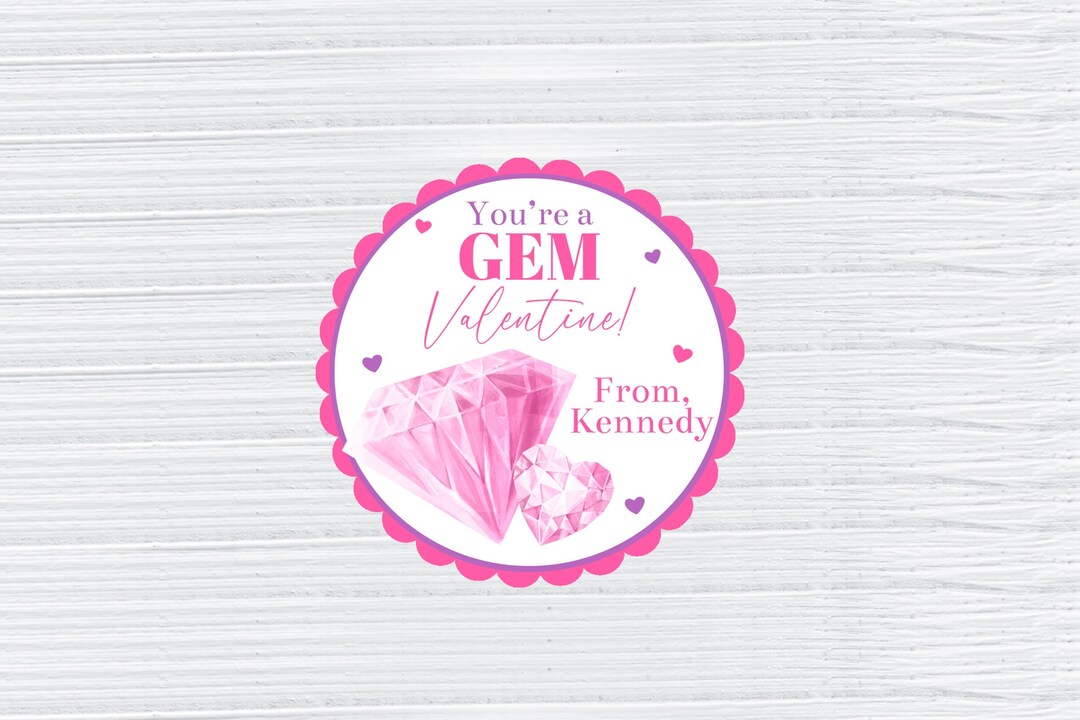 Pink and Purple You're a Gem Valentine, Ring Valentine Tag, Classroom ...