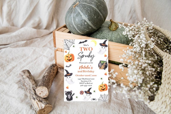 TWO Spooky Birthday Invitation Template 2nd Birthday Party - Etsy