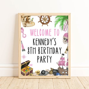 Pirate Party Welcome Sign Template, Printable Pink Pirate Party Sign ...