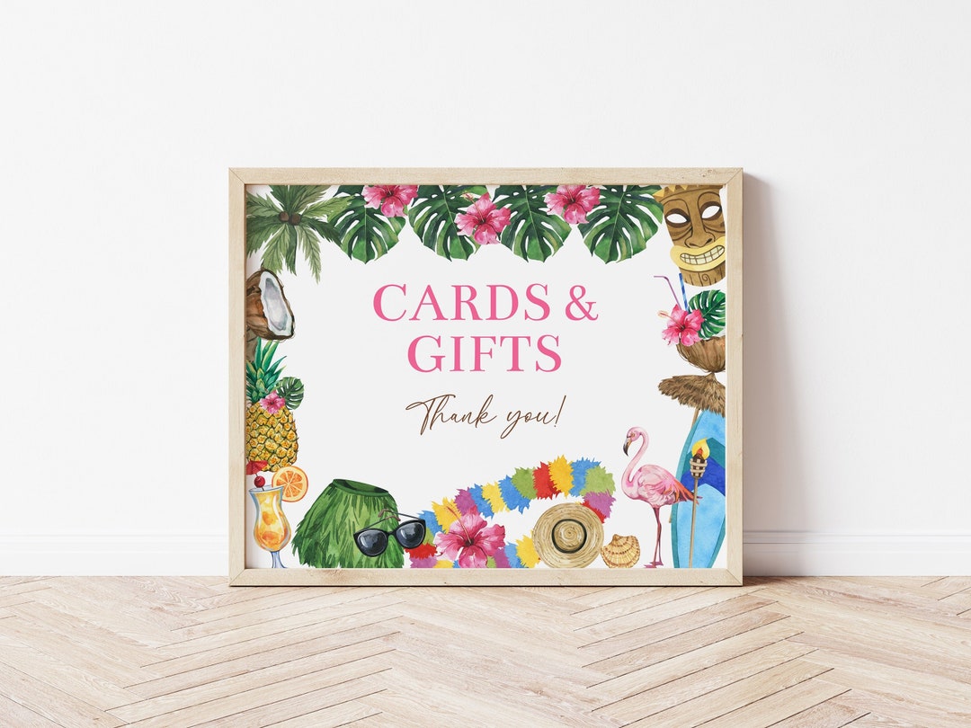Hawaiian Luau Cards and Gifts Sign, Printable Luau Party Decorations ...