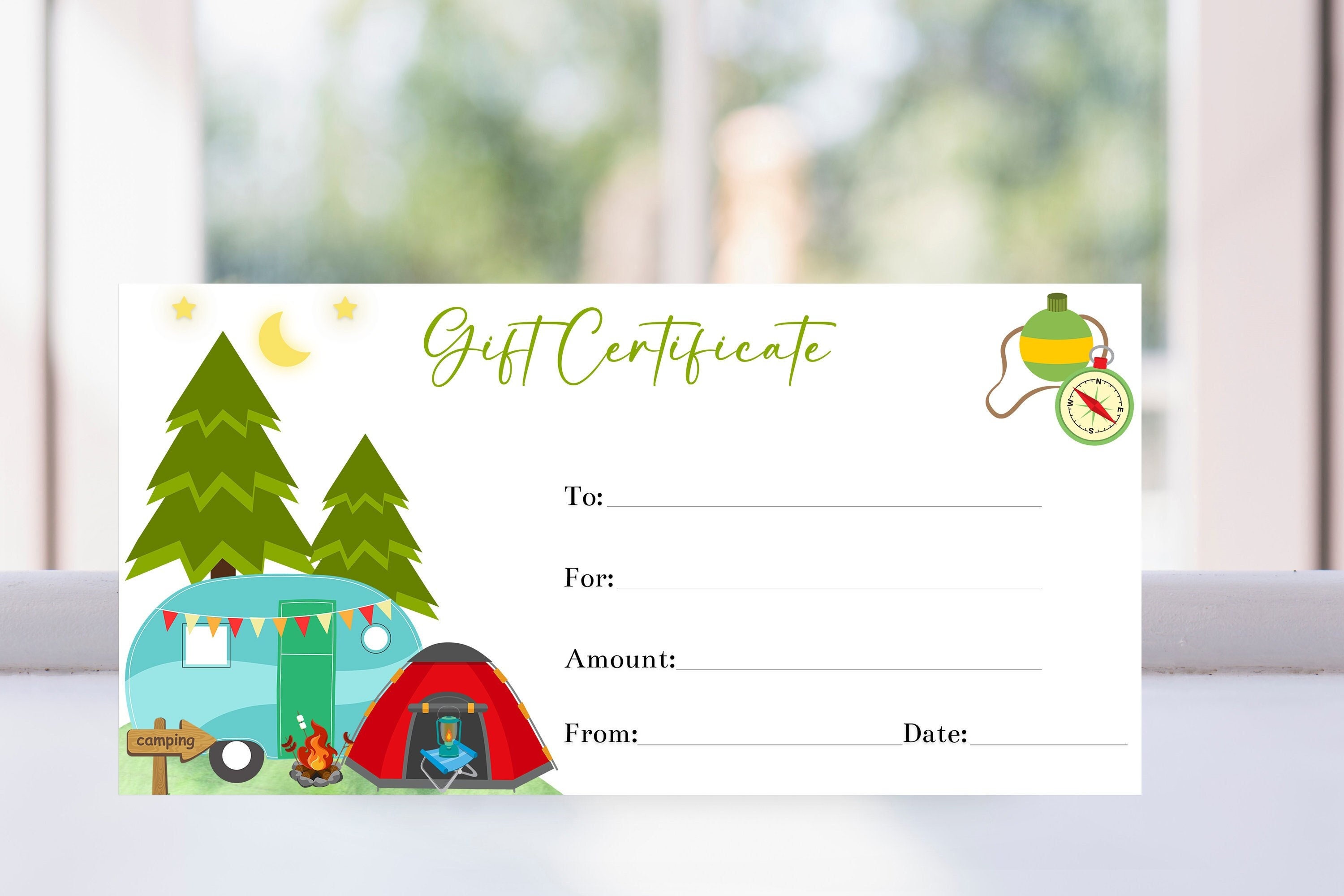 Camping Gift Certificate Voucher Template Editable Gift Coupon ...
