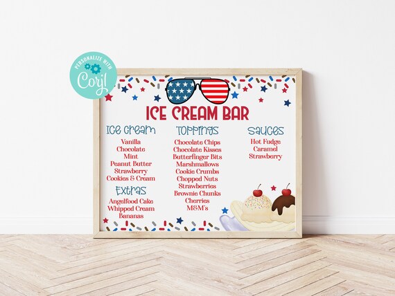 Editable 4th of July Ice Cream Bar Sign Template One Cool Dude Birthday ...