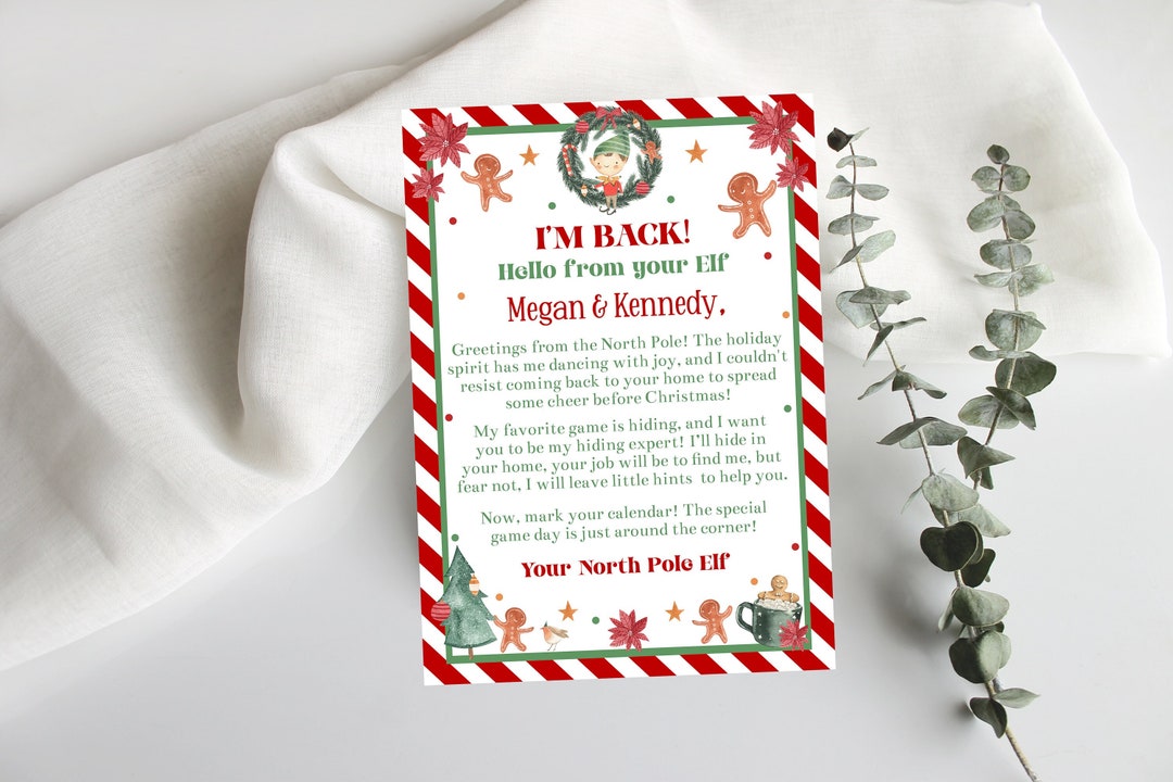 Editable I'm Back Elf Letter Template, Boy Elf Letter, Hello From Your ...