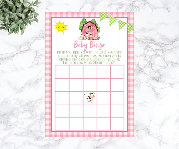 Farm Baby Shower, Baby Shower Bingo, Bingo Game, Farm Animals, Pink ...