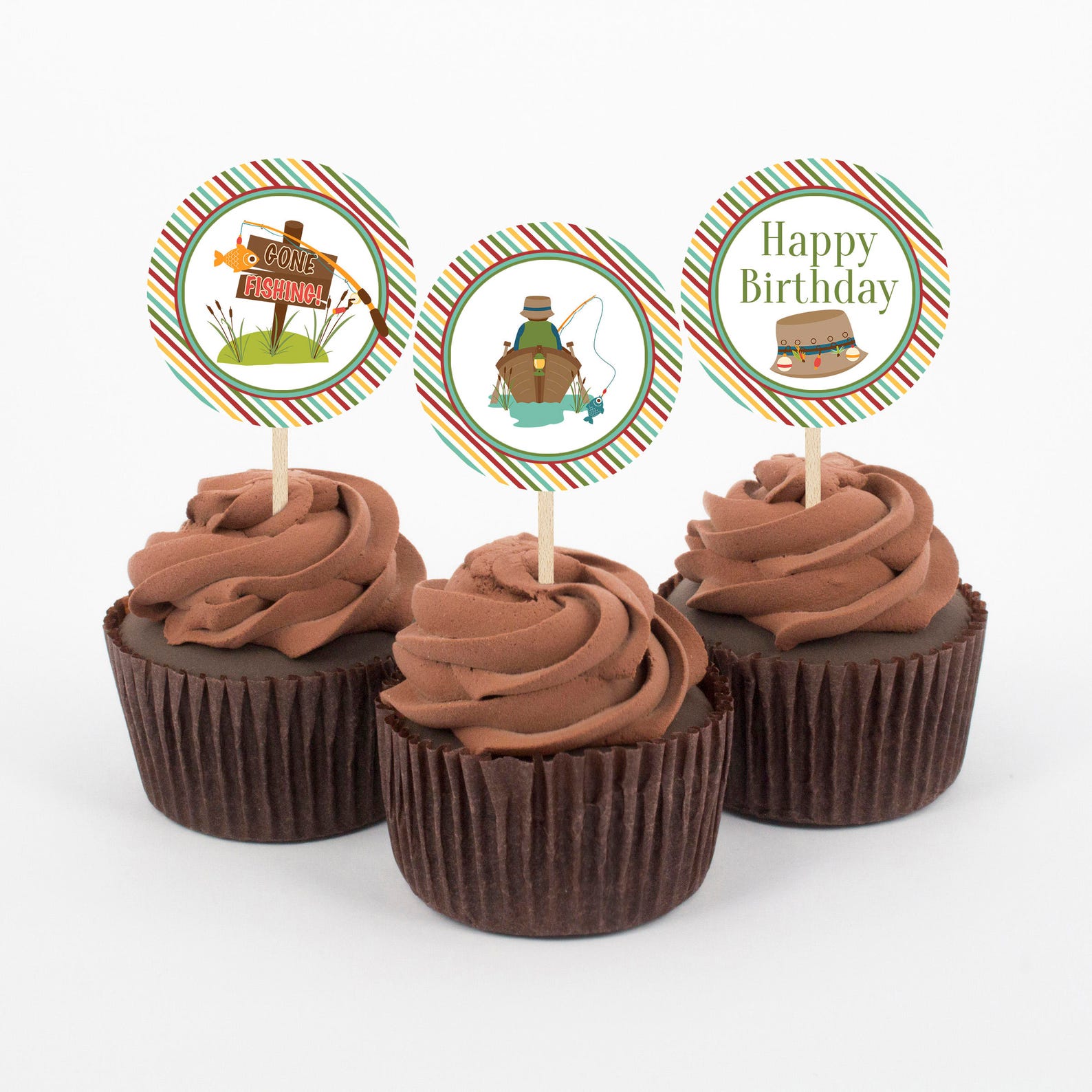 Fishing Cupcake Toppers, Fishing Birthday Party, Gone Fishing Cupcake ...