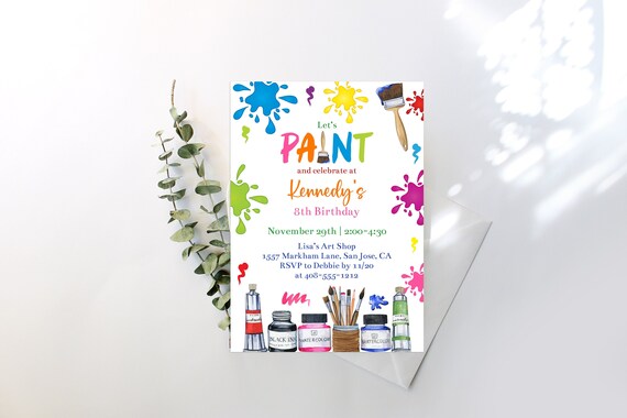 Editable Paint Party Birthday Invitation Template Printable Art ...