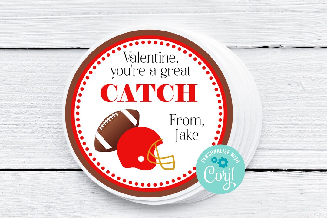 Printable You're a Great Catch Football Sports Valentine Cards for Kids ...