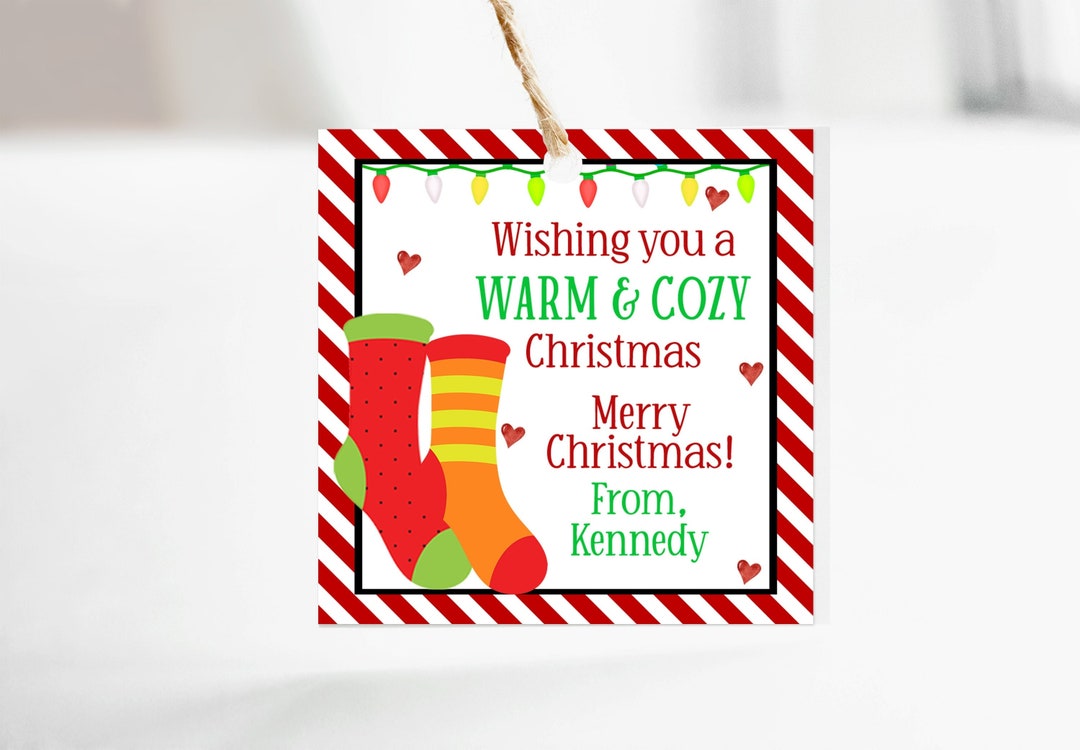 Editable Wishing You A Warm & Cozy Fuzzy Socks Tag, Christmas Gift Tag ...