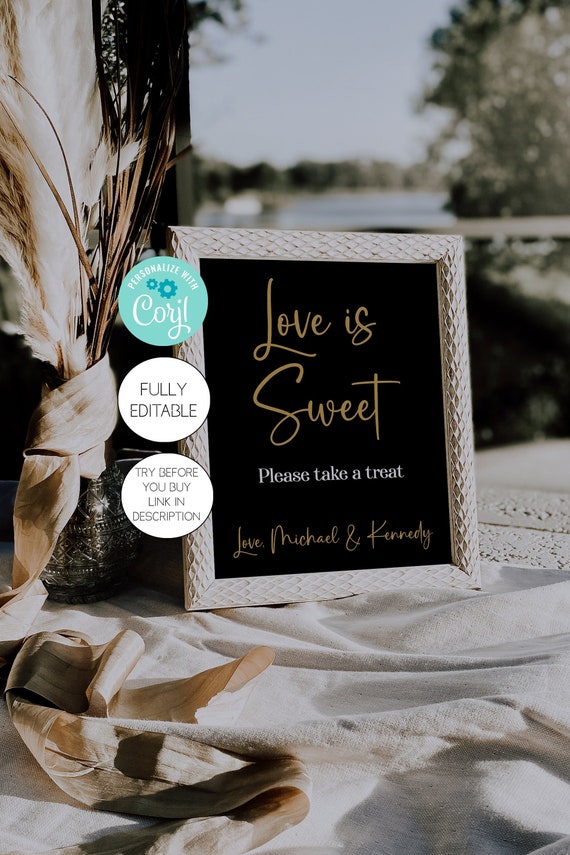 Fully Editable Love is Sweet Sign Template Black and Gold - Etsy