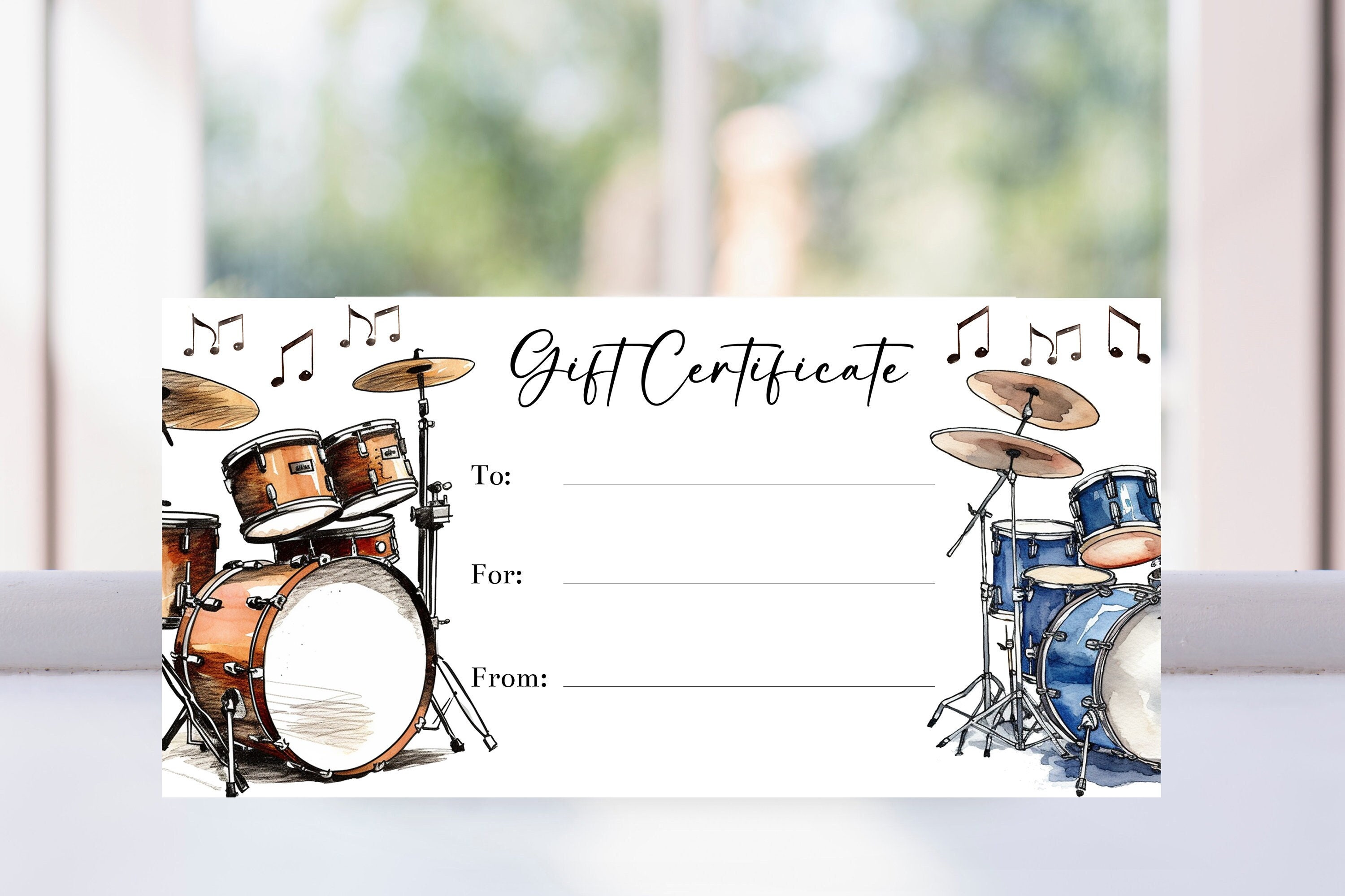 Editable Drum Lessons Gift Certificate Template, Printable Drums Coupon ...