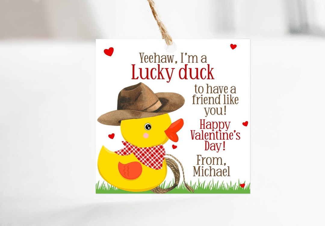 Printable Cowboy Lucky Duck Valentine Tag, I'm A Lucky Ducky to Have A ...