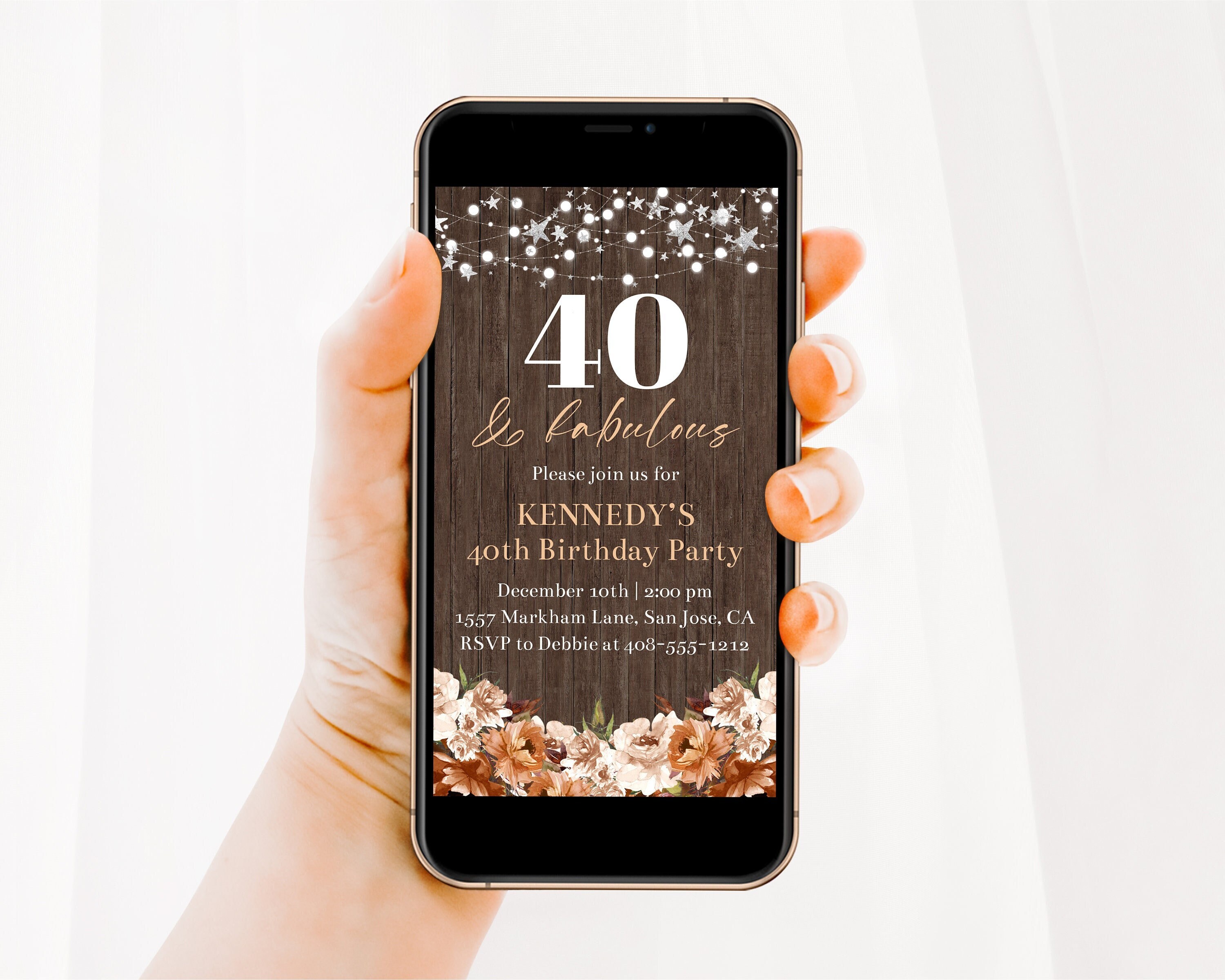 Editable 40 and Fabulous Evite Electronic Rustic Birthday - Etsy