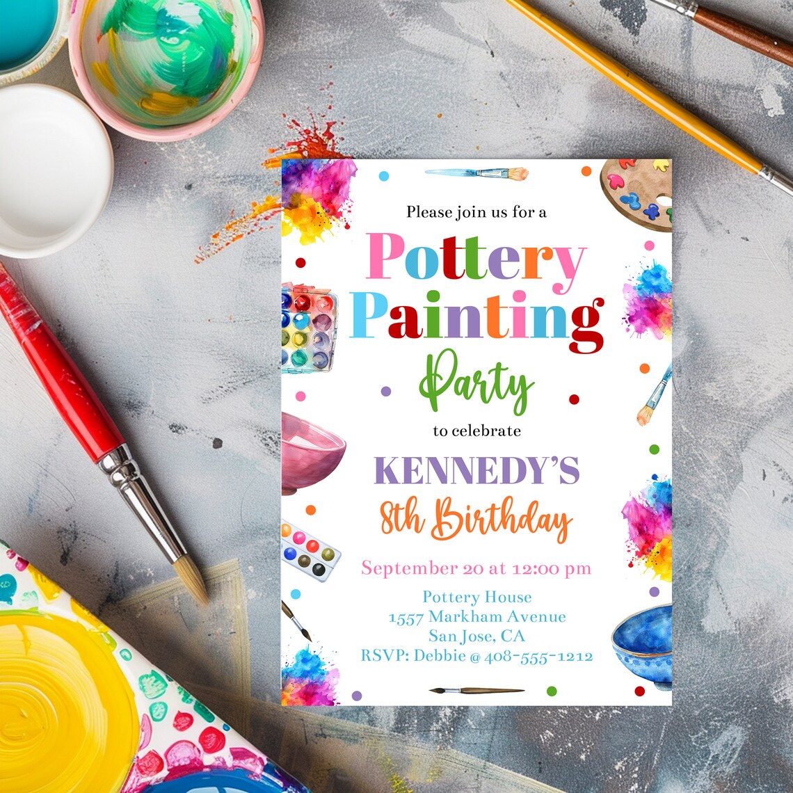 Editable Pottery Painting Invitation Template, Printable Art Birthday ...