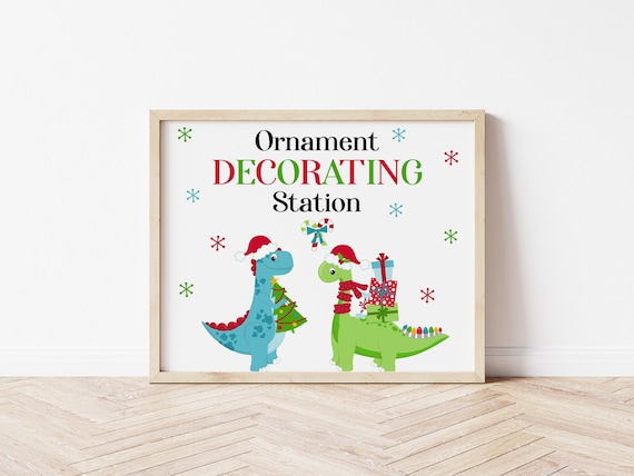 Ornament Decorating Station Sign, Dinosaur Christmas, Party Activity ...