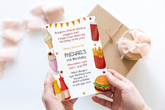 Editable Fast Food Birthday Invitation Template, Fast Food Party ...