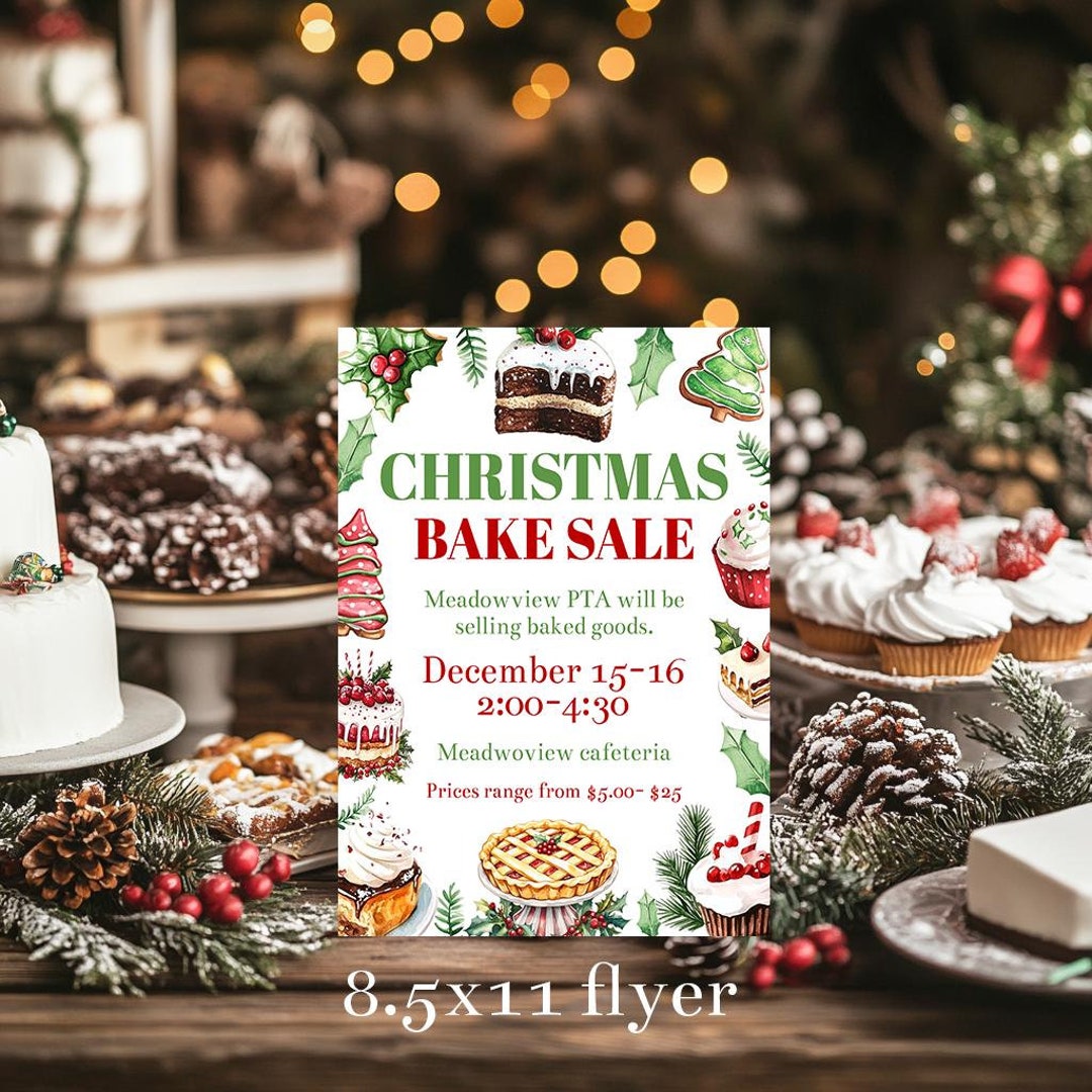 Christmas Bake Sale Flyer Template, Editable Holiday School or Church ...