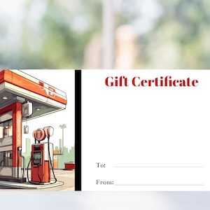 Printable Gas Certificate to Add Your Own Gas Gift Card To, Editable ...