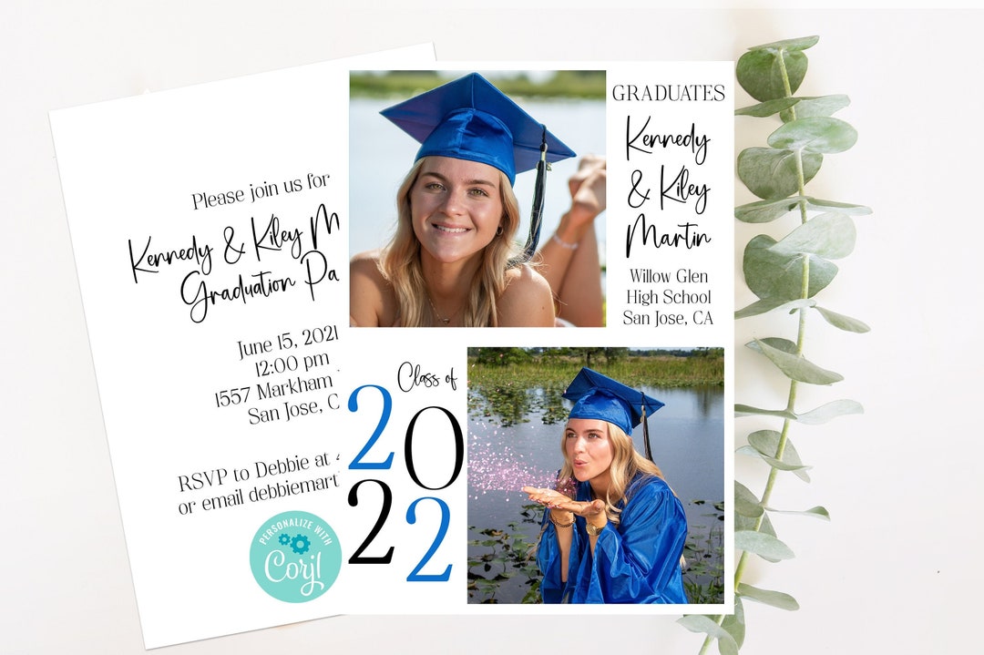 Editable Twins Graduation Announcement Template Photo Class - Etsy