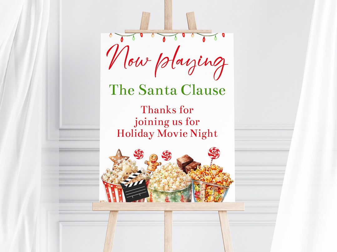 Editable Holiday Movie Night Welcome Sign Template, Printable Now ...