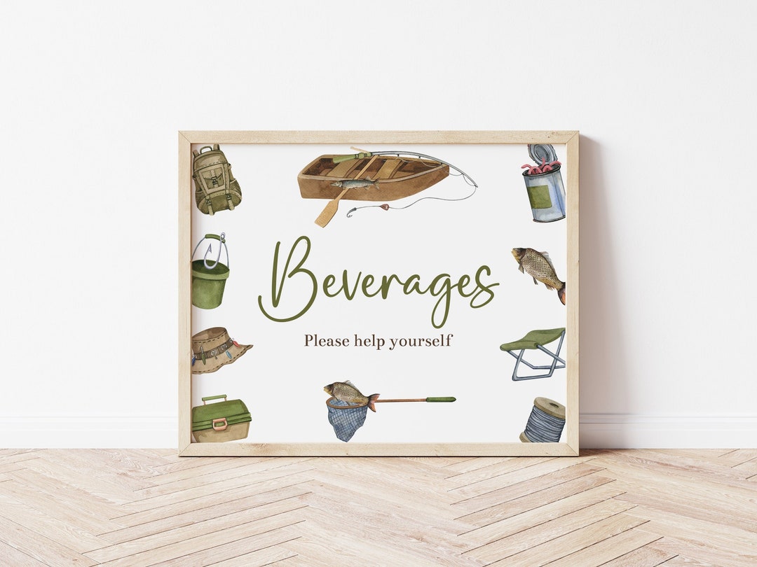 Fishing Birthday Beverage Sign Fishing Party Decorations Fishing ...
