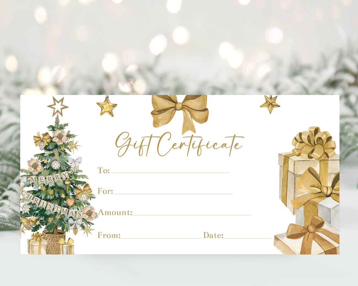 Editable Gold Christmas Gift Certificate Voucher Template, Personalized ...