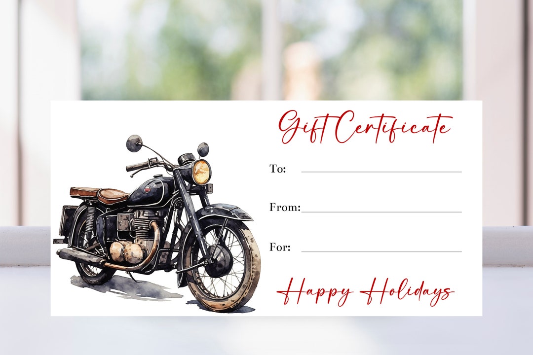 Printable Motorcycle Gift Certificate Template, Christmas or Birthday ...
