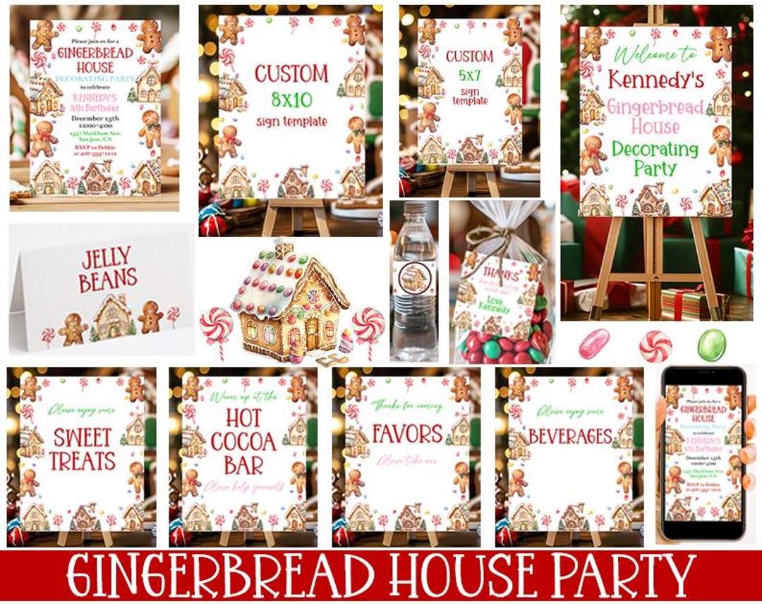 Gingerbread House Party Decorating Bundle Editable Invitation Custom ...