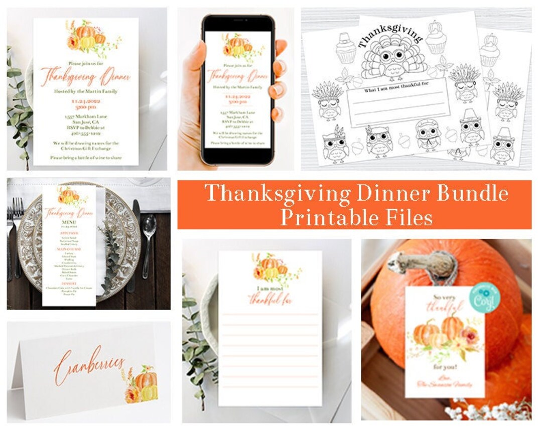 Printable Thanksgiving Dinner Bundle Thanksgiving Invitation Evite ...