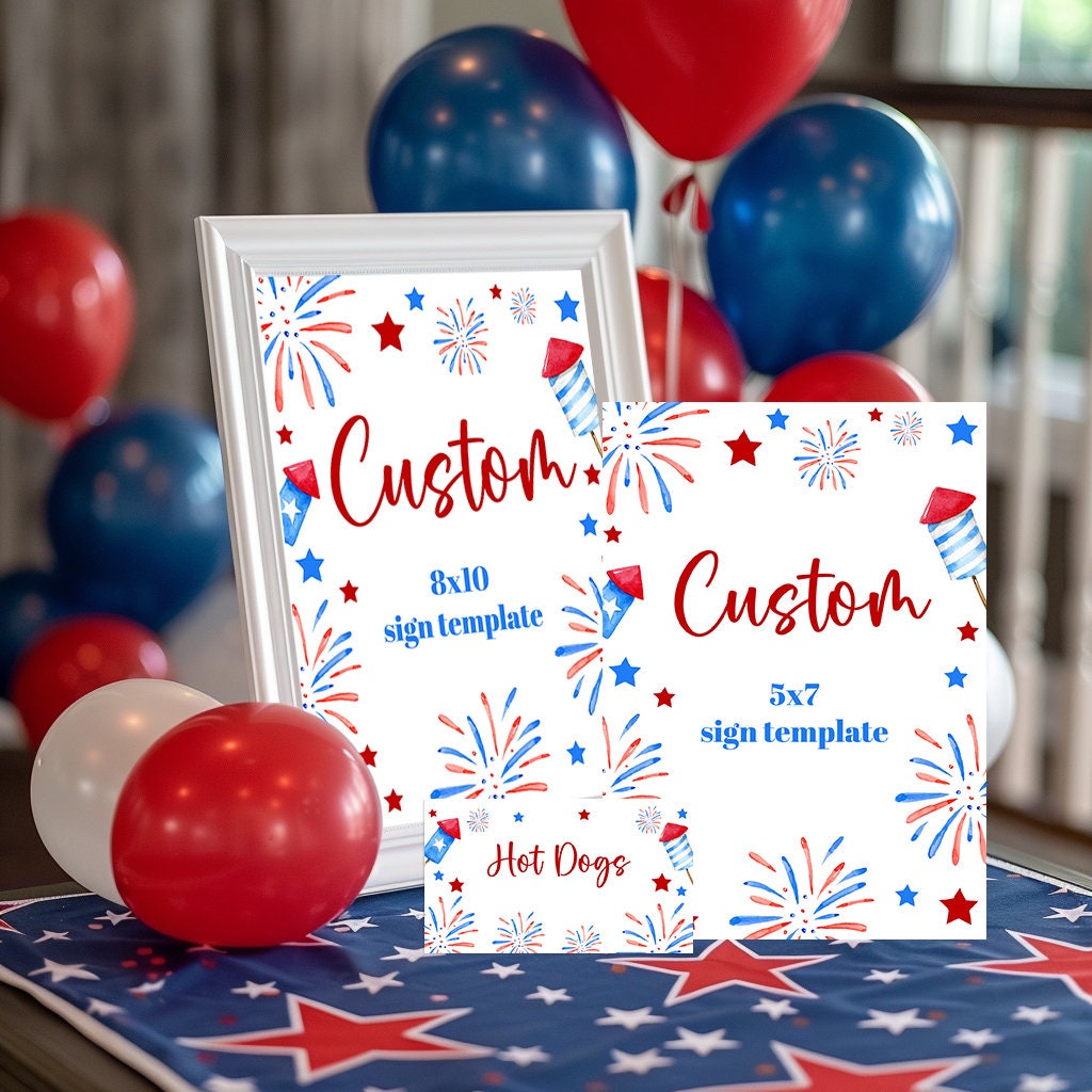 4th of July Party Signs & Food Cards Templates Editable Fourth of July ...